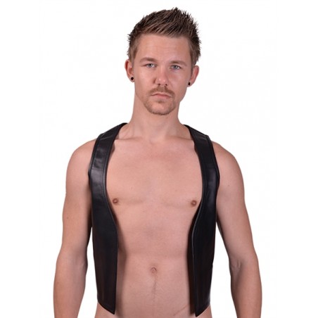 Mister B Leder Muskel Weste weiß gestreift