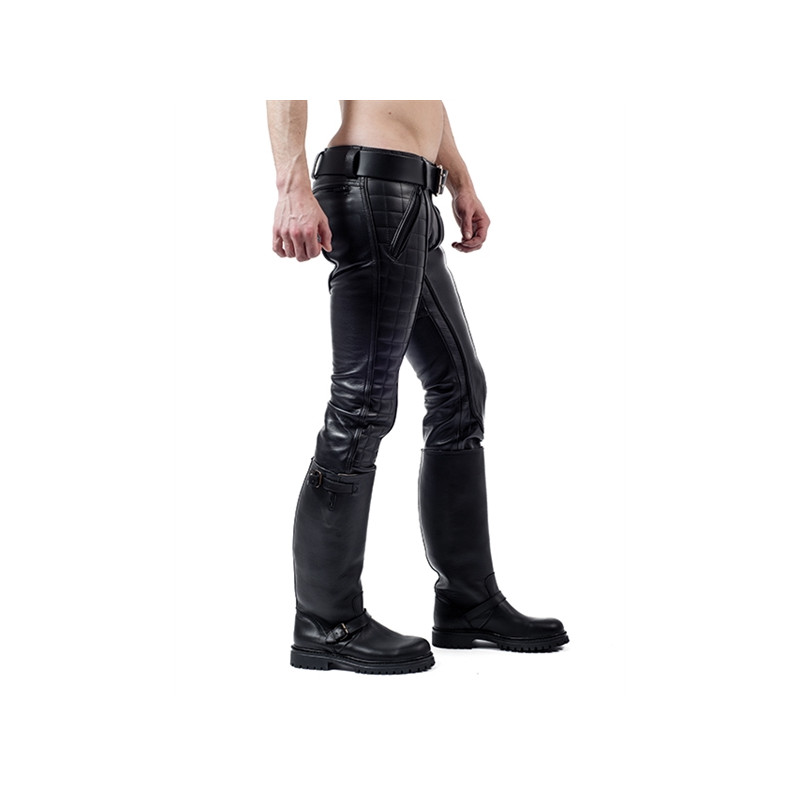 Mister B Leather Indicator Jeans Black Stitching-Piping